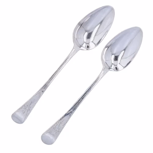 Pair of Georgian Bright Cut Sterling Silver Serving Spoons - Antique ...